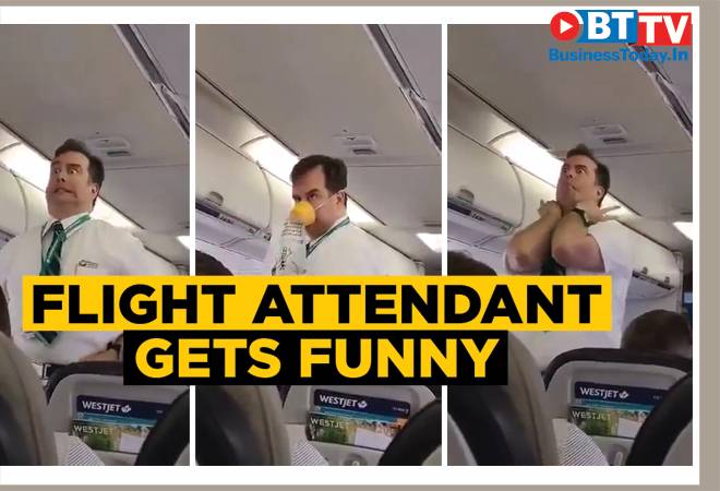 Canadian flight attendant gets funny as he delivers safety instructions