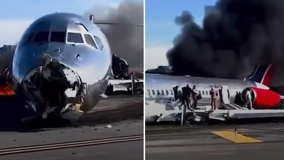 Red Air jet on fire after landing at Miami International Airport