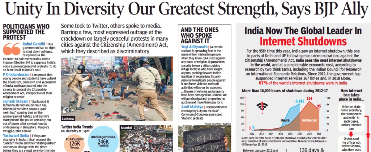 Protests against CAA intensify across country: How Indian newspapers ...