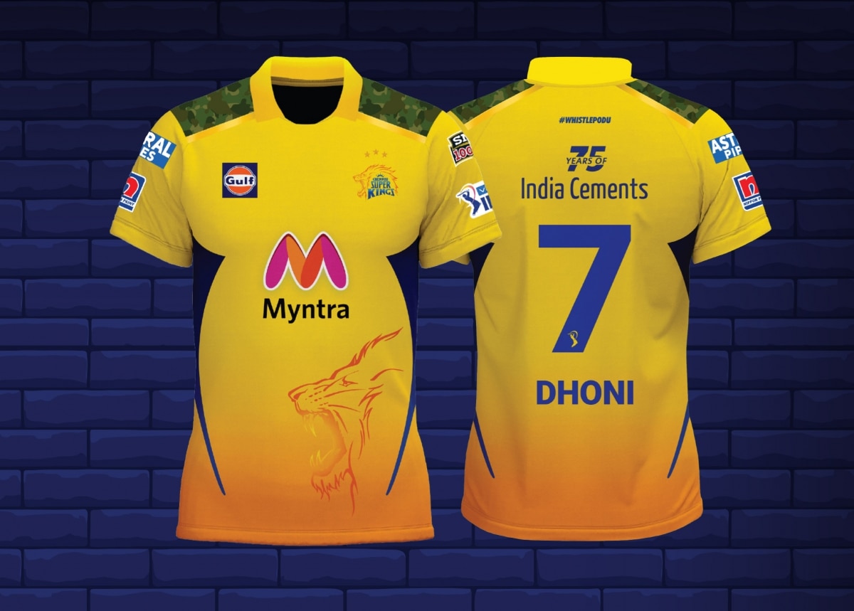 IPL 2021 MS Dhoni Unveils New CSK Jersey Camouflage On Shoulders IPL 2021 MS Dhoni Unveils New CSK Jersey Camouflage On Shoulders