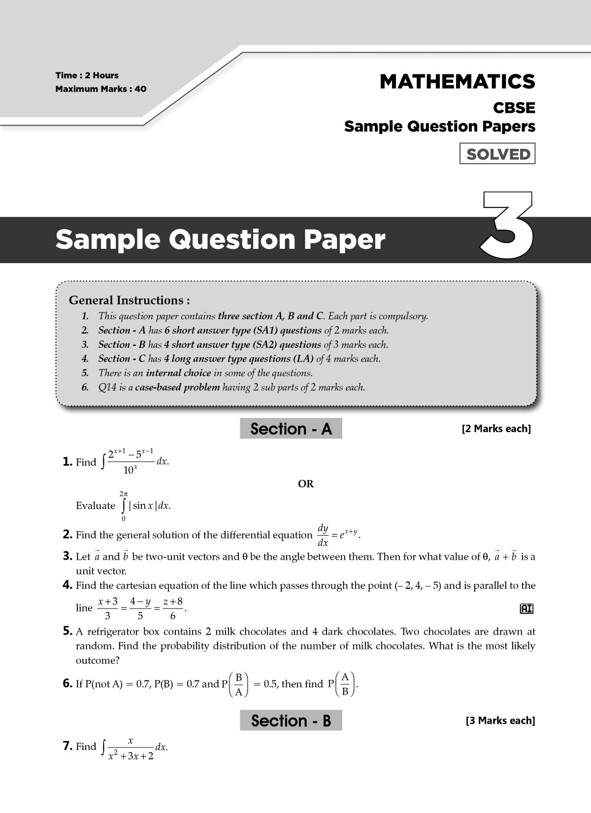 CBSE Sample Paper Class 12 Term 2 For Mathematics With Solutions Can CBSE Sample Paper Class 12 Term 2 For Mathematics With Solutions Can