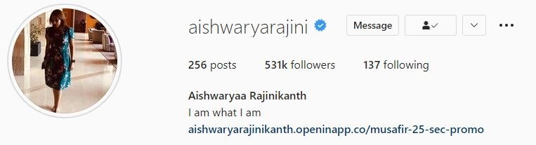 Aishwaryaa Rajinikanth drops Dhanush's name on Twitter and Instagram months after separation ...