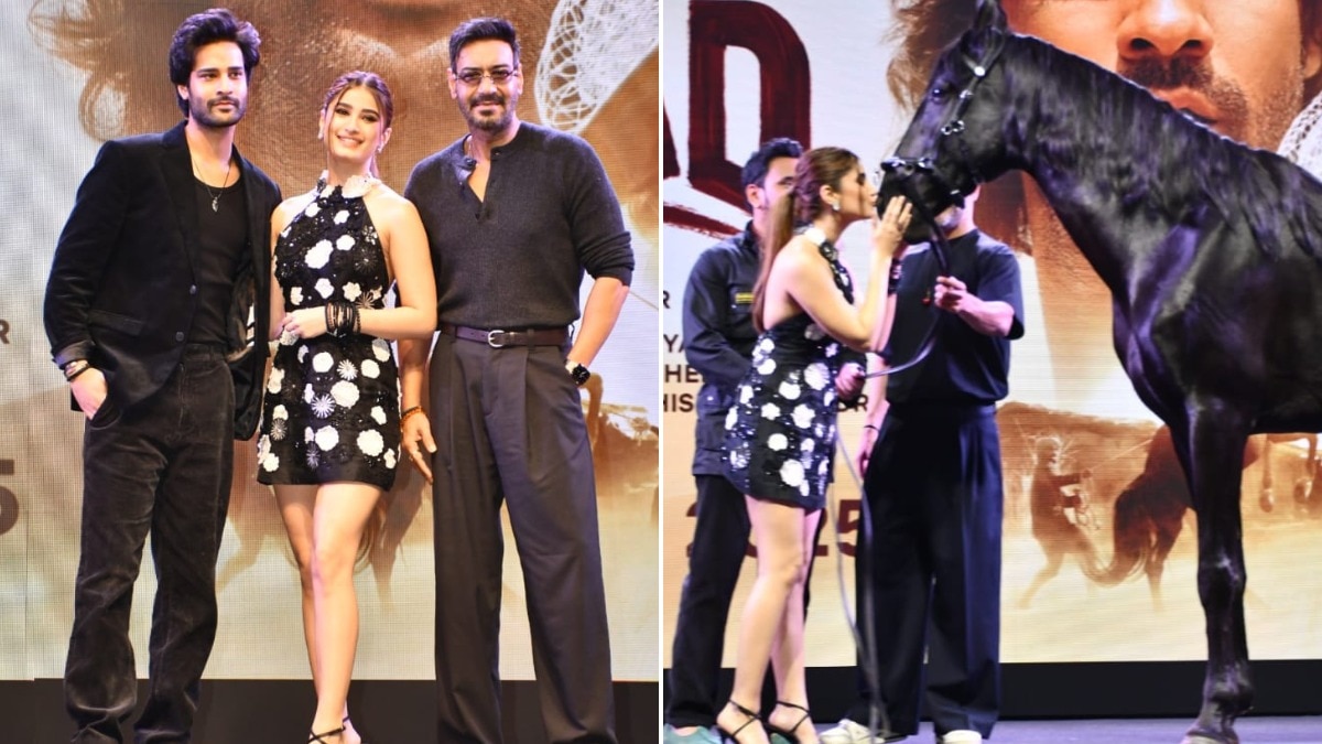 Ajay Devgn, Rasha Thadani, Aaman Devgan at Azaad trailer launch - India ...
