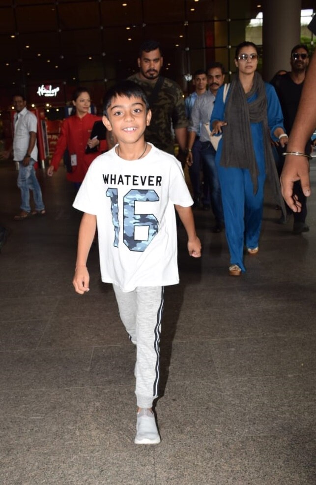 Ajay Devgn-Kajol and Nysa-Yug return from London vacation. See pics