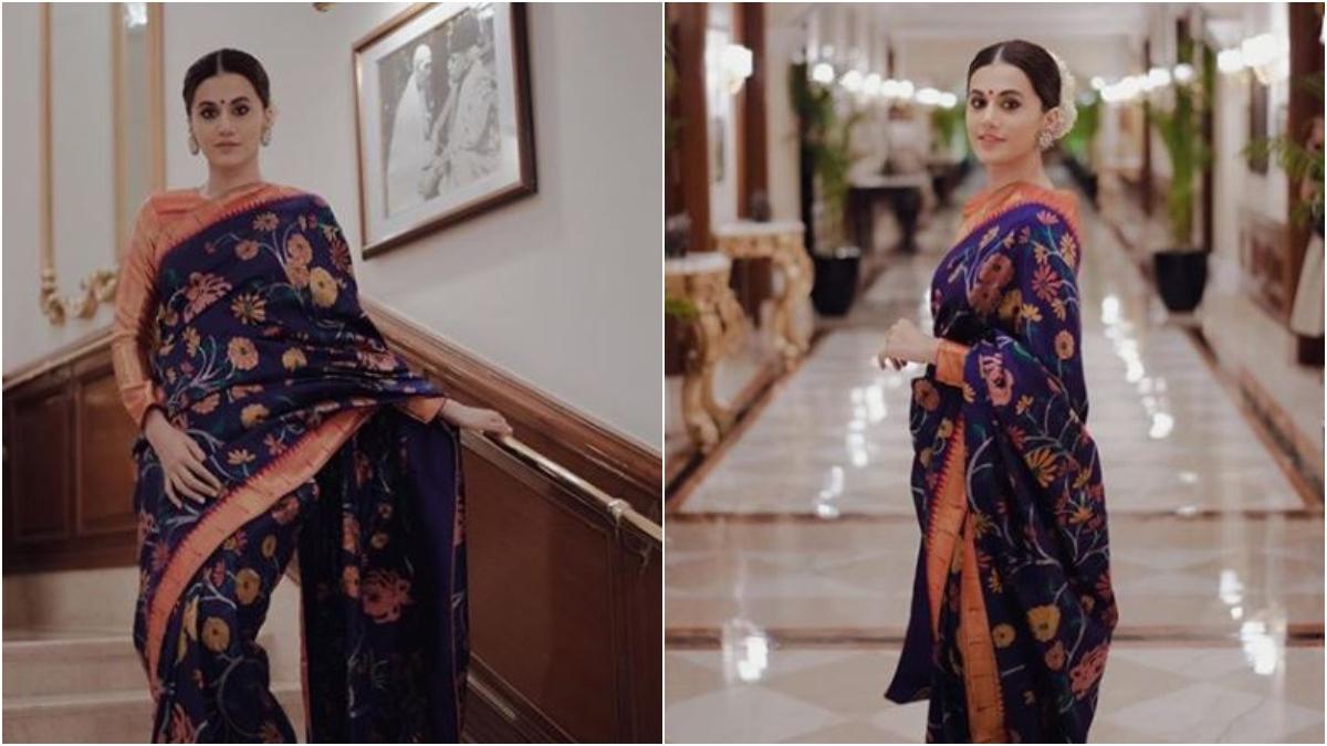 Taapsee Pannu is elegance personified in royal blue saree at Mission ...