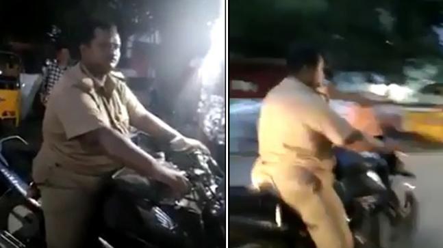 Drunk police constable driving without helmet stopped by public in ...