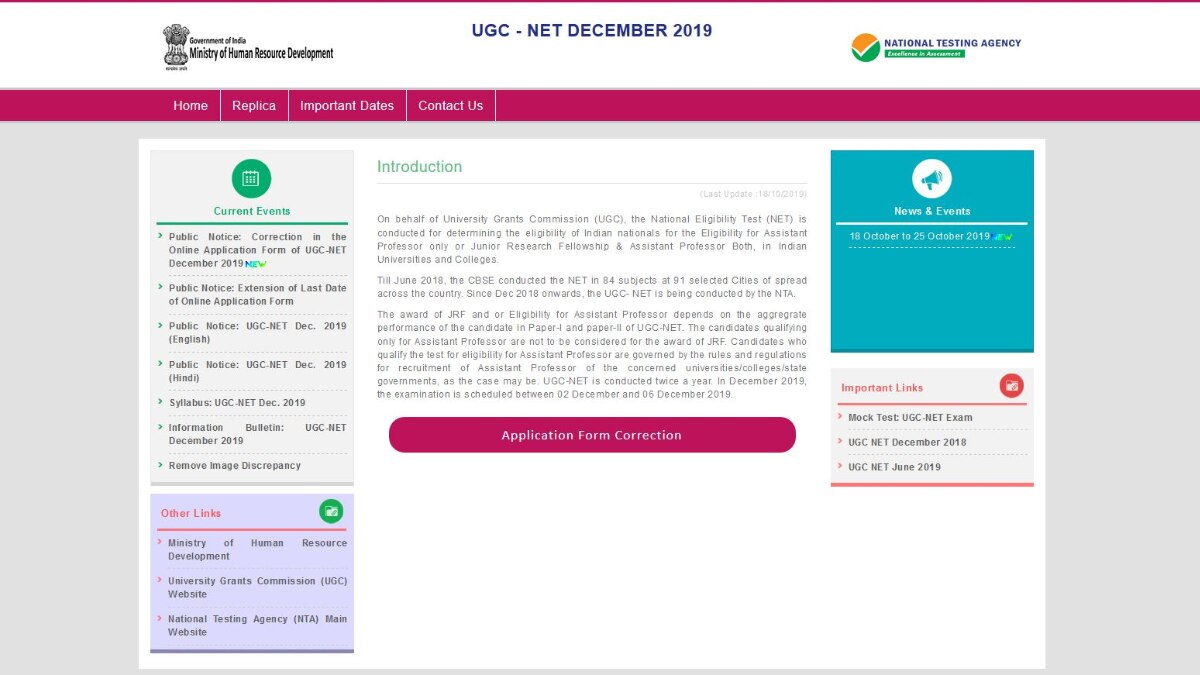 UGC NET December Exam 2019 application correction window closes ...