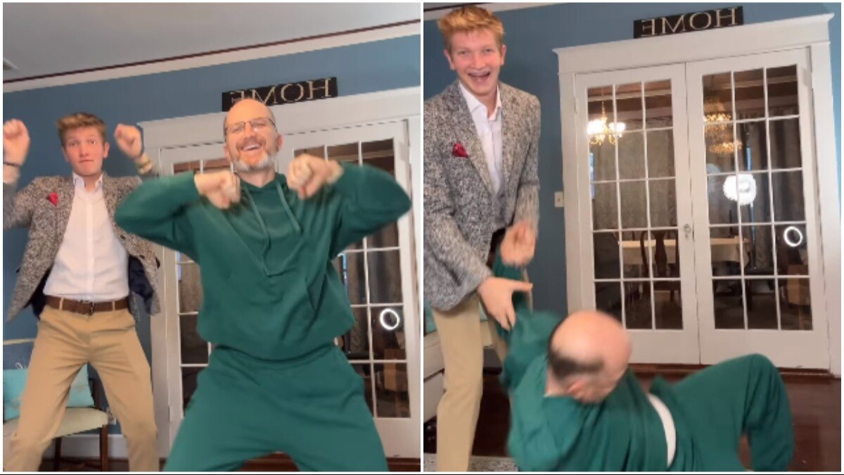 Watch: US dad Ricky Pond falls down while dancing with son in viral ...