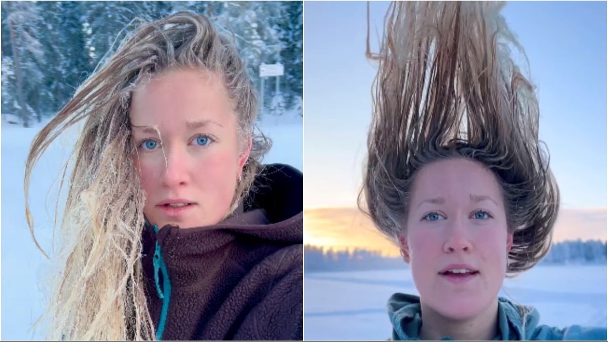 Swedish social media influencer Elvira Lundgren whose hair froze in ...