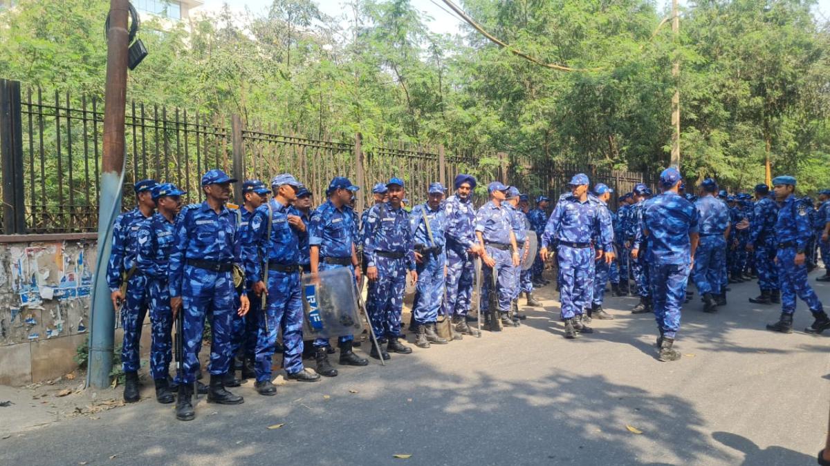 Rapid Action Force personnel deployed outside CBI HQ in Delhi as AAP ...