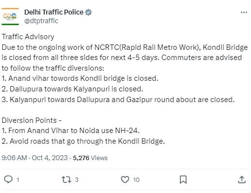 Delhi’s Kondli Bridge shut for 5 days due to rapid rail line ...