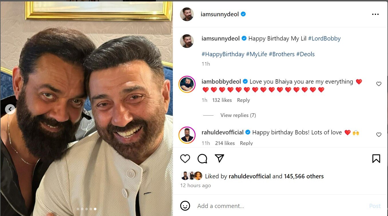 Pics: Sunny Deol wishes 'little' brother Bobby Deol on 55th birthday ...