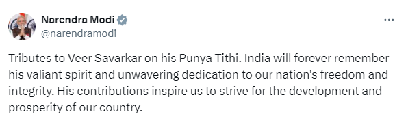 PM Modi pays tribute to Veer Savarkar, says India will forever remember his valiant spirit ...