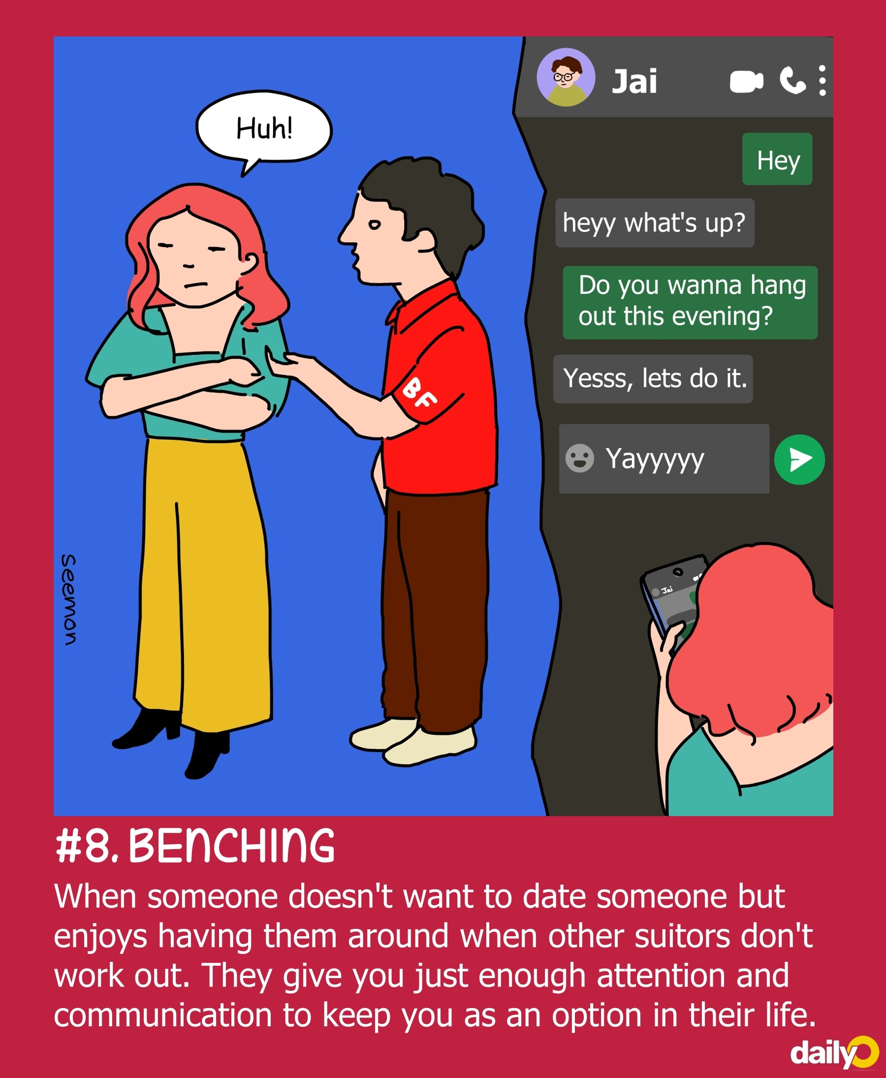 A visual guide to modern dating terms, from benching to orbiting