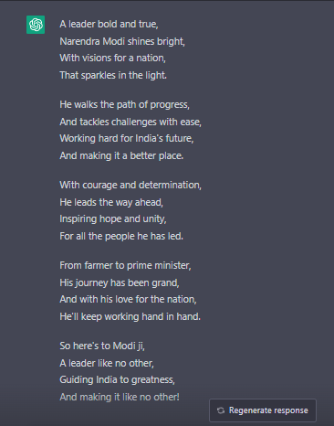 I asked ChatGPT to write a poem on Narendra Modi and this is what it did