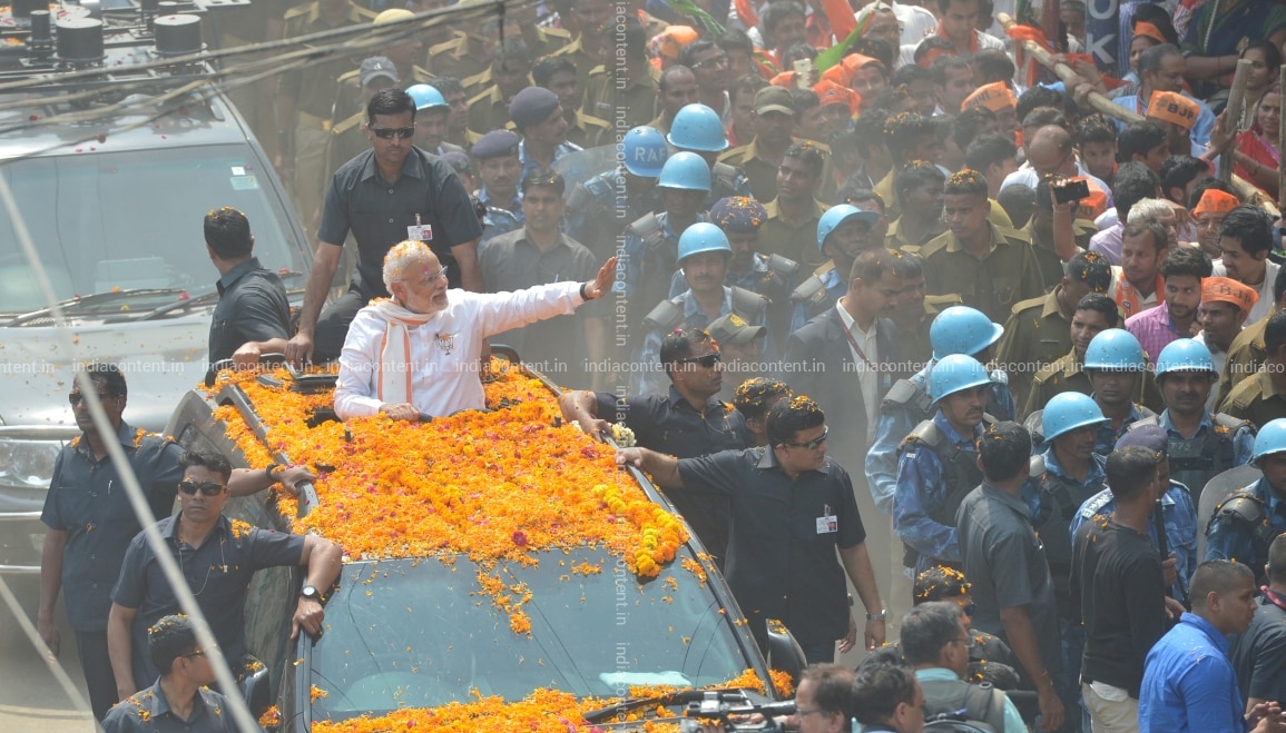 Buy Narendra Modi at roadshow in Varanasi Pictures, Images, Photos By ...