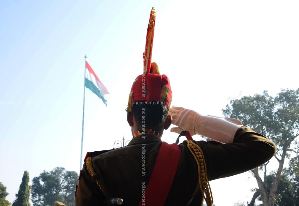 Buy Attari Punjab A Border Security Force BSF soldier salutes the ...