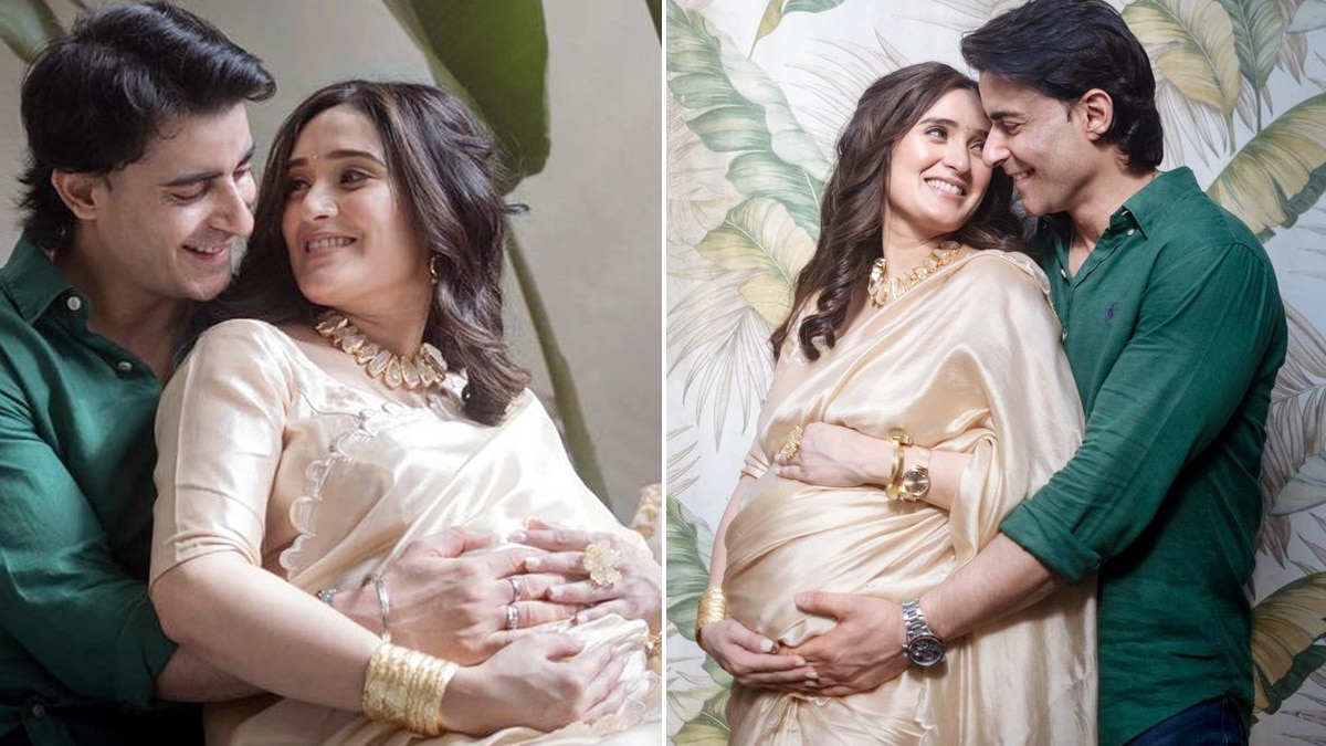 पति की बांहों में प्रेग्नेंट एक्ट्रेस, गोदभराई में हुई रोमांटिक, जुड़वा ...